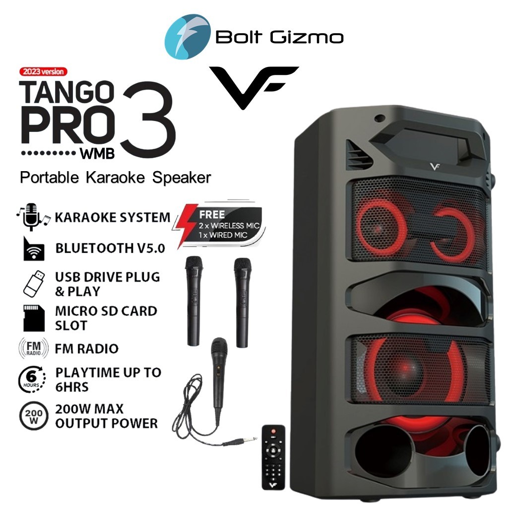 Vinnfier VF Tango Pro 3 WMB DUO TWS Portable Karaoke Bluetooth Speaker & Free 2 Wireless & 1 ...