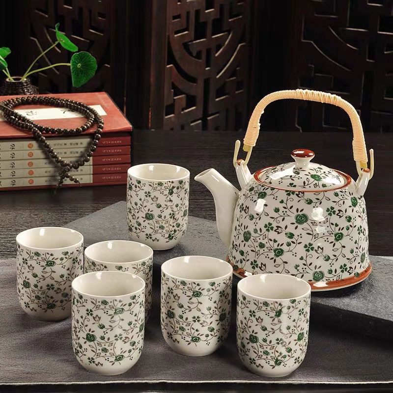 Ceramic Teapot Green Flower Teapot Japanese Style Tea Pot 茶壶 | Shopee ...