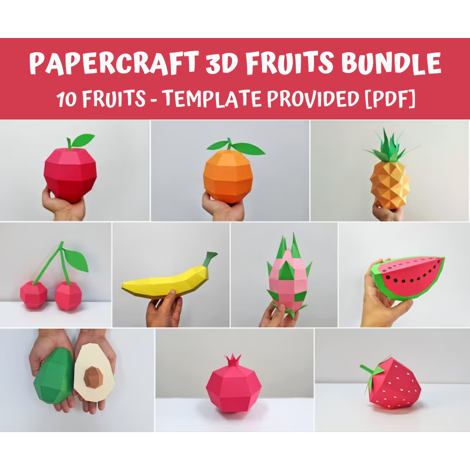 A487 – [PDF] Papercraft 3D Fruits bundle - template provided (10 fruits ...