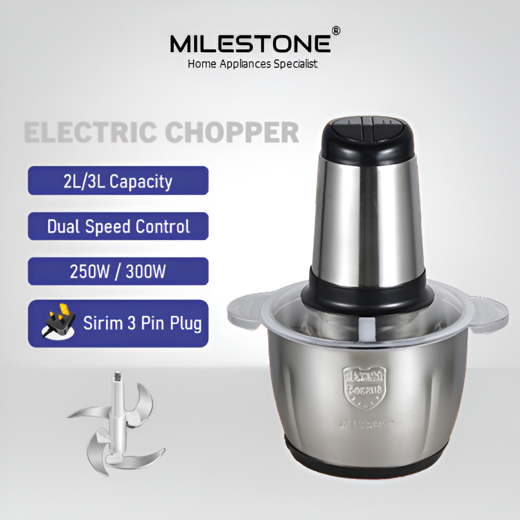 Milestone 2L/3L 304 Stainless Steel Electric Meat Grinder Chopper | Shopee Malaysia