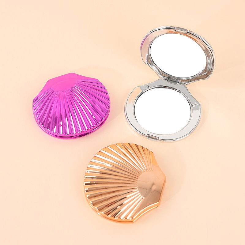 Shell Shape Double Sided Makeup Mirror, Delicate Hand Mirror, Silver ...