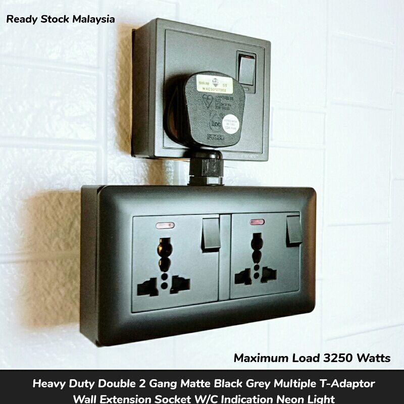 Heavy Duty Double 2Gang Matte Black Grey Multiple T-Adaptor Wall ...