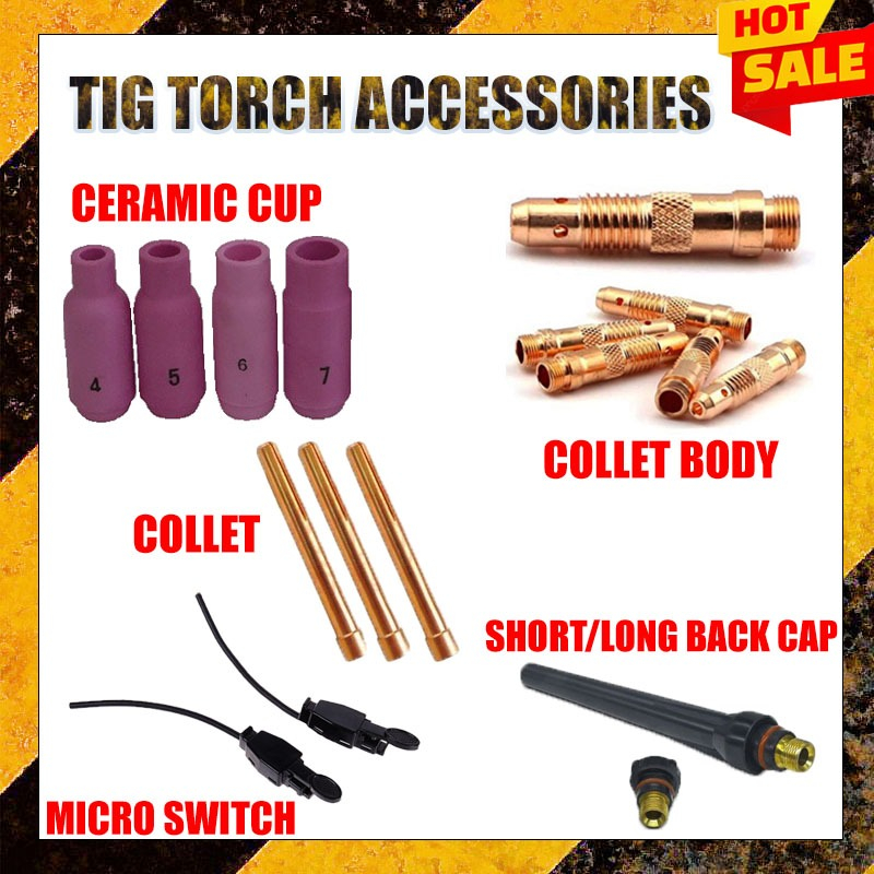 WELDING TIG TORCH ACCESSORIES COLLET BODY COLLET TIP CERAMIC CUP LONG ...