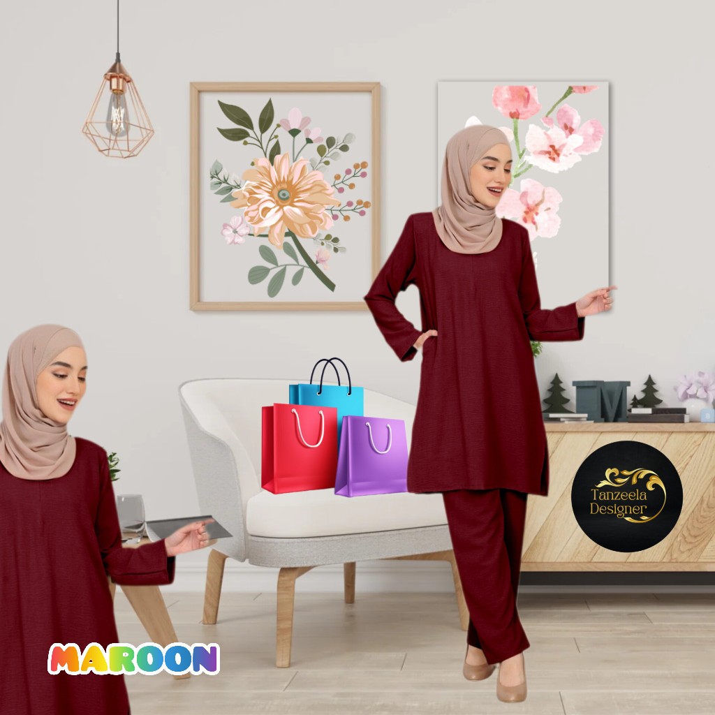 NEW Ironless Wafa Suit (S-2XL) Warda Set, Blouse Berpocket & Pants Set ...