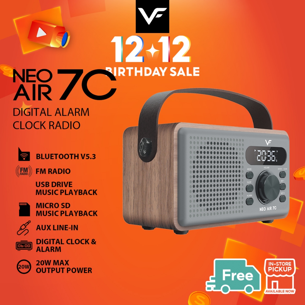 Vinnfier VF Neo Air 7C Digital Alarm Clock Portable Bluetooth Speaker ...