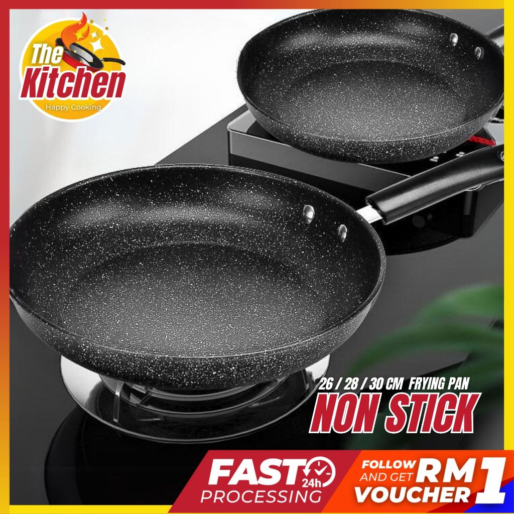26 / 28 / 30 cm Non-Stick Frying Pan Black Resistant Superior Deep ...