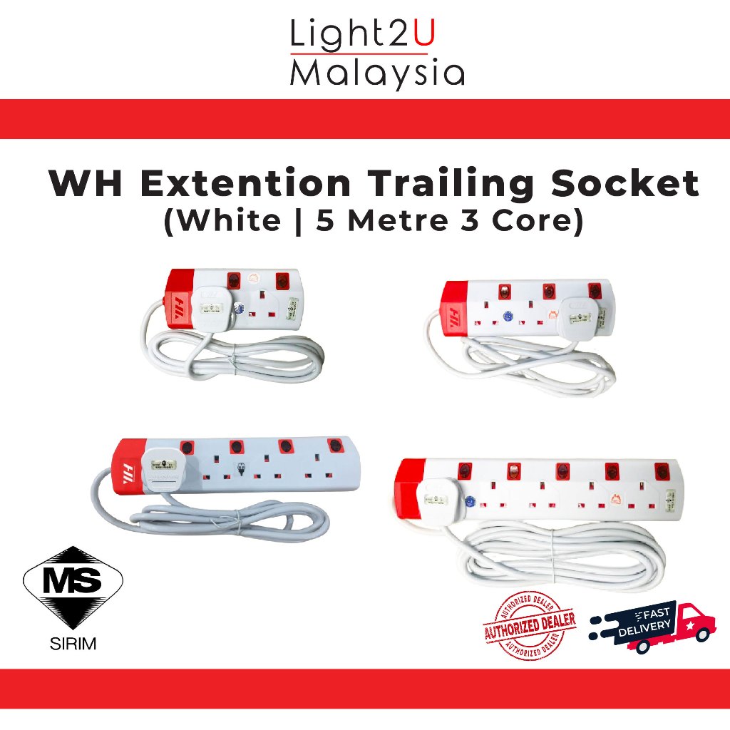 WH Extension Wire Trailing Socket 5Meter 3Core (SIRIM)(White ...