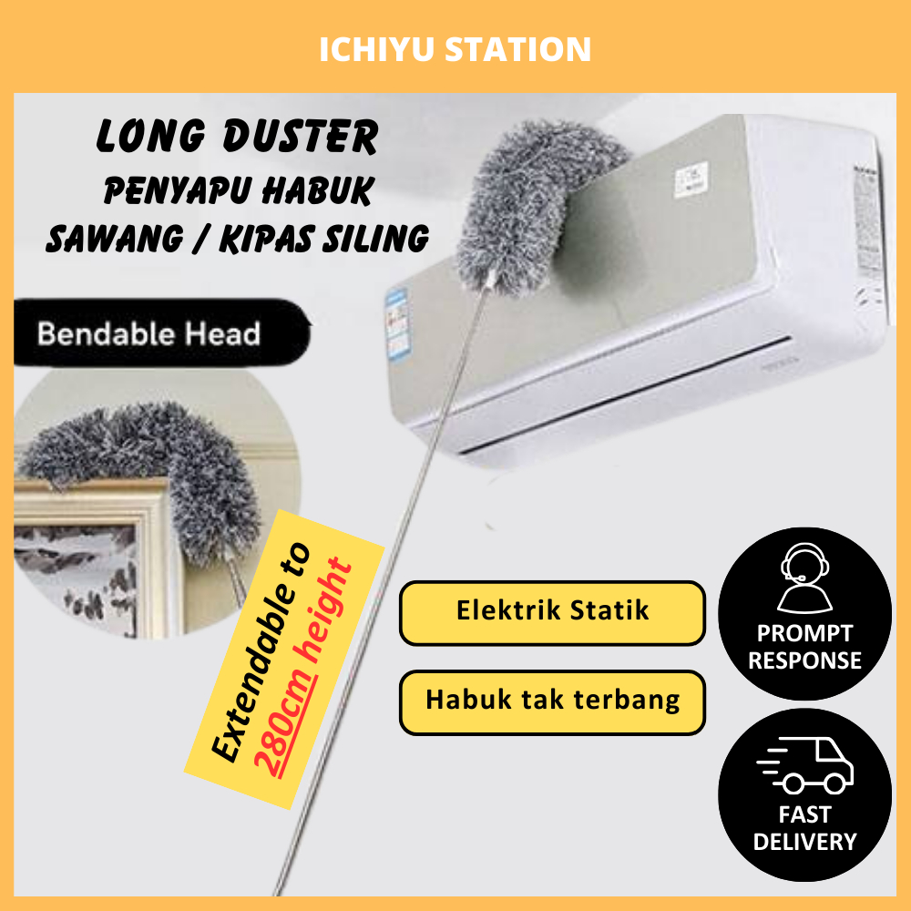Extendable 280cm Pembersih Penyapu Habuk Sawang Kipas Siling Bendable ...