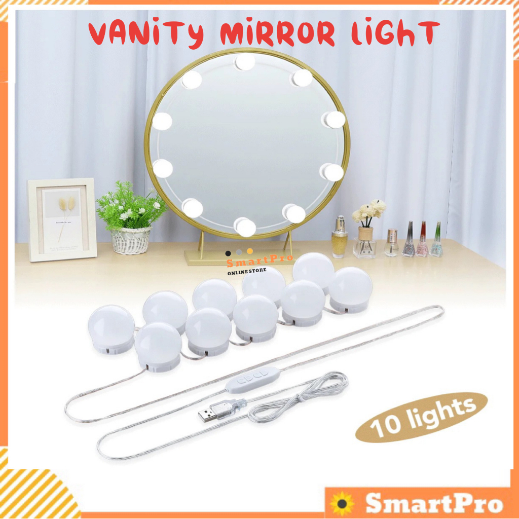 Makeup Mirror Light Bulbs 10 LED Bulb Dimmable 3 Mode USB Plug LED ...