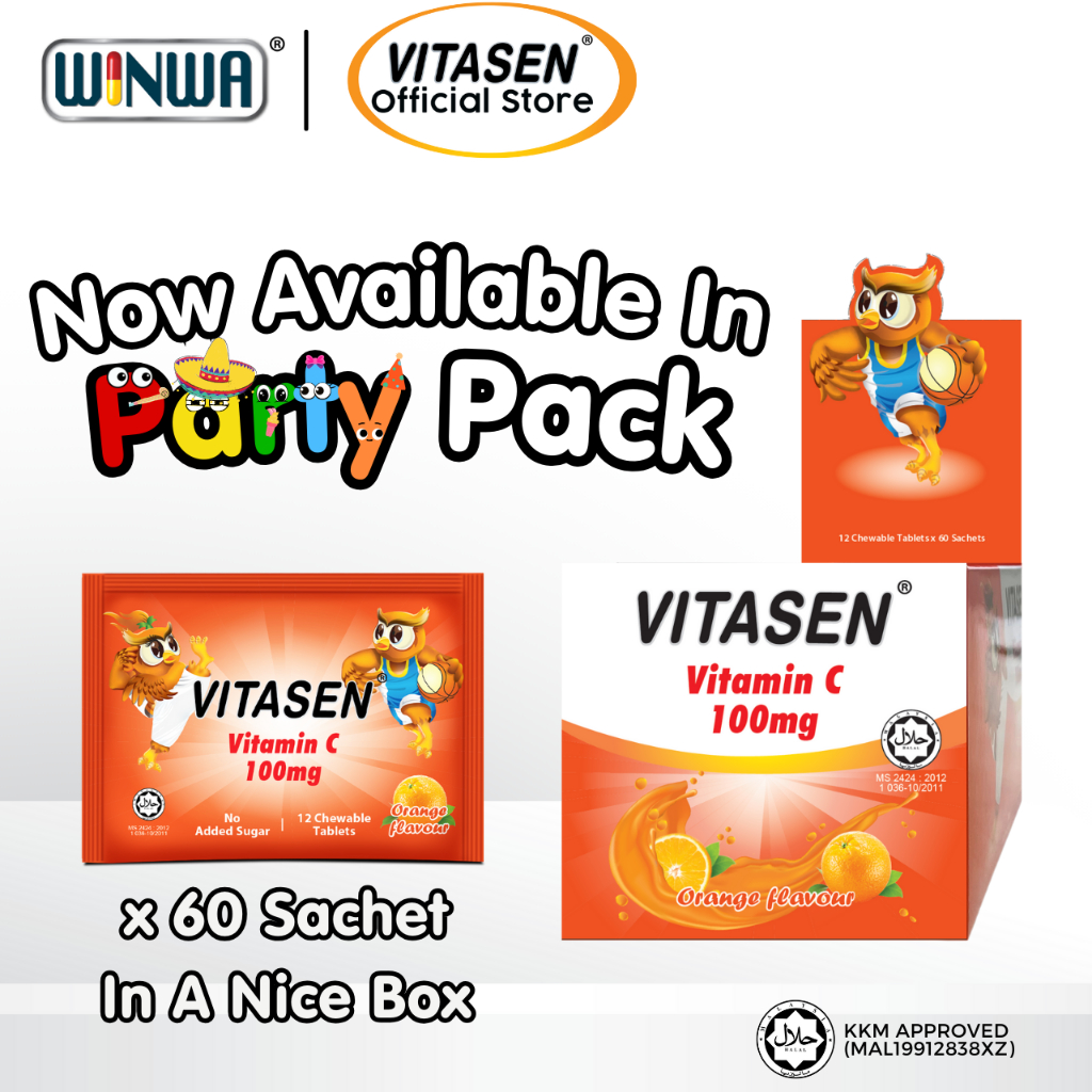 VITASEN Vitamin C 100mg Chewable Tablet Party Pack - Orange (12's x 60 ...