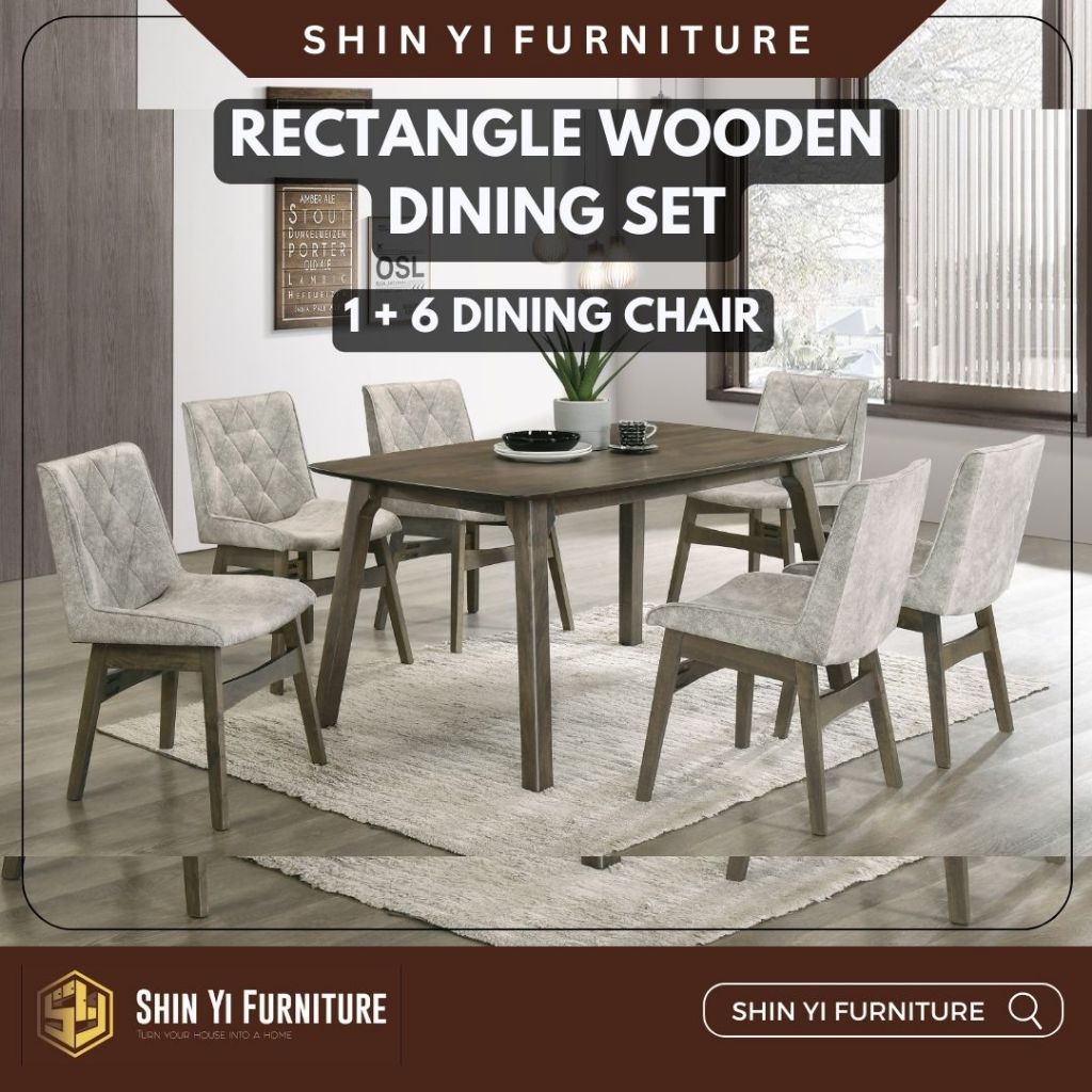 [SARAWAK] Rectangle Wooden Dining Set with 6 Seater/Set Meja Makan Kayu ...