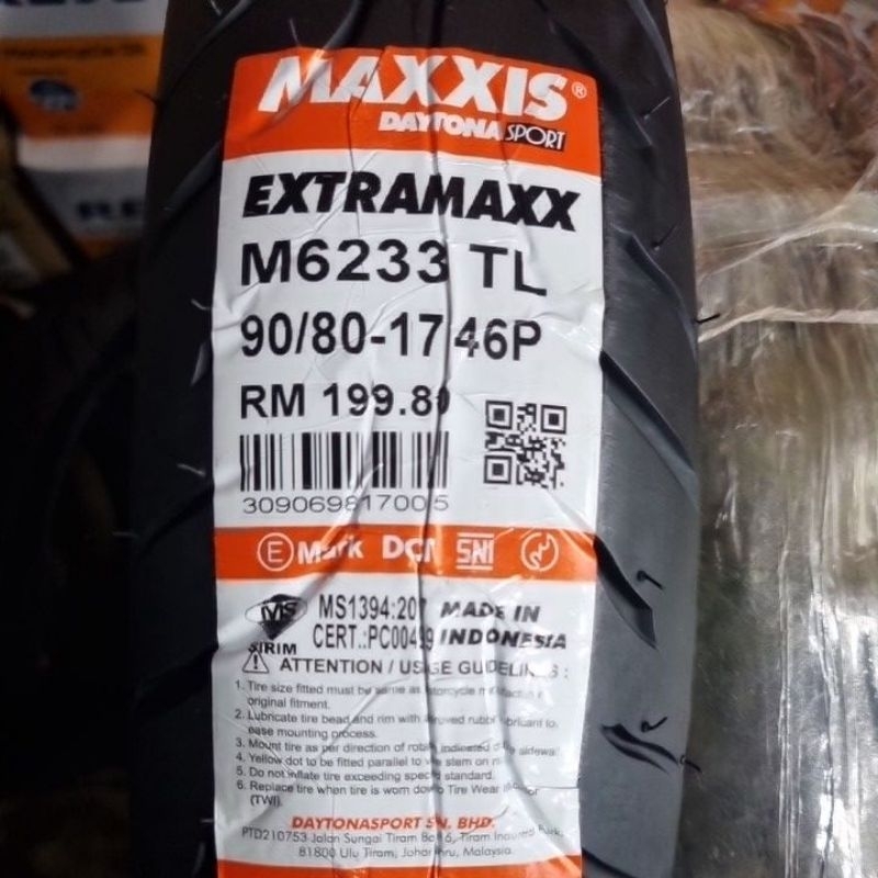 MAXXIS EXTRAMAXX TYRE TAYAR M6233 M6234 90/80-17 100/80-17 110/70-17 ...