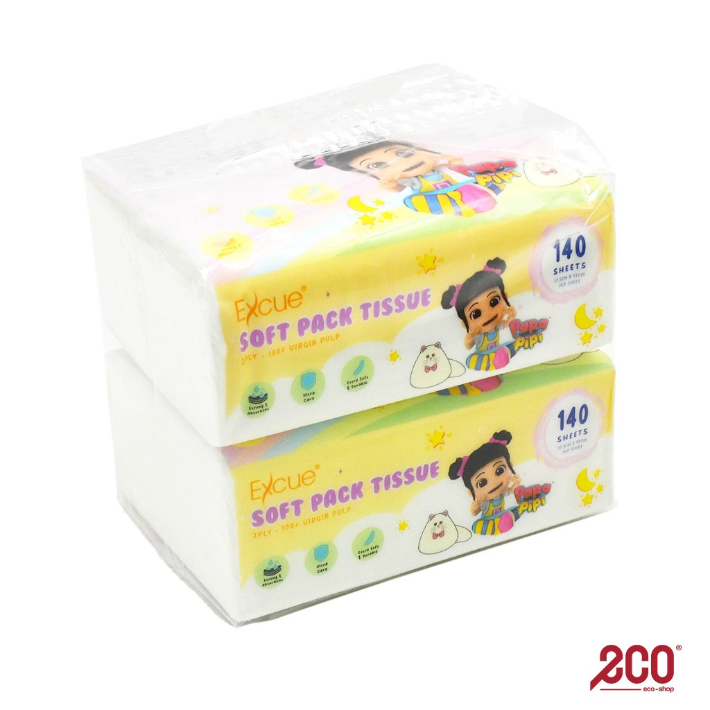 Excue Papa Pipi Edition Soft Pack Tissue 2 Ply (2 Pcs/Pack x 140's/Pack ...