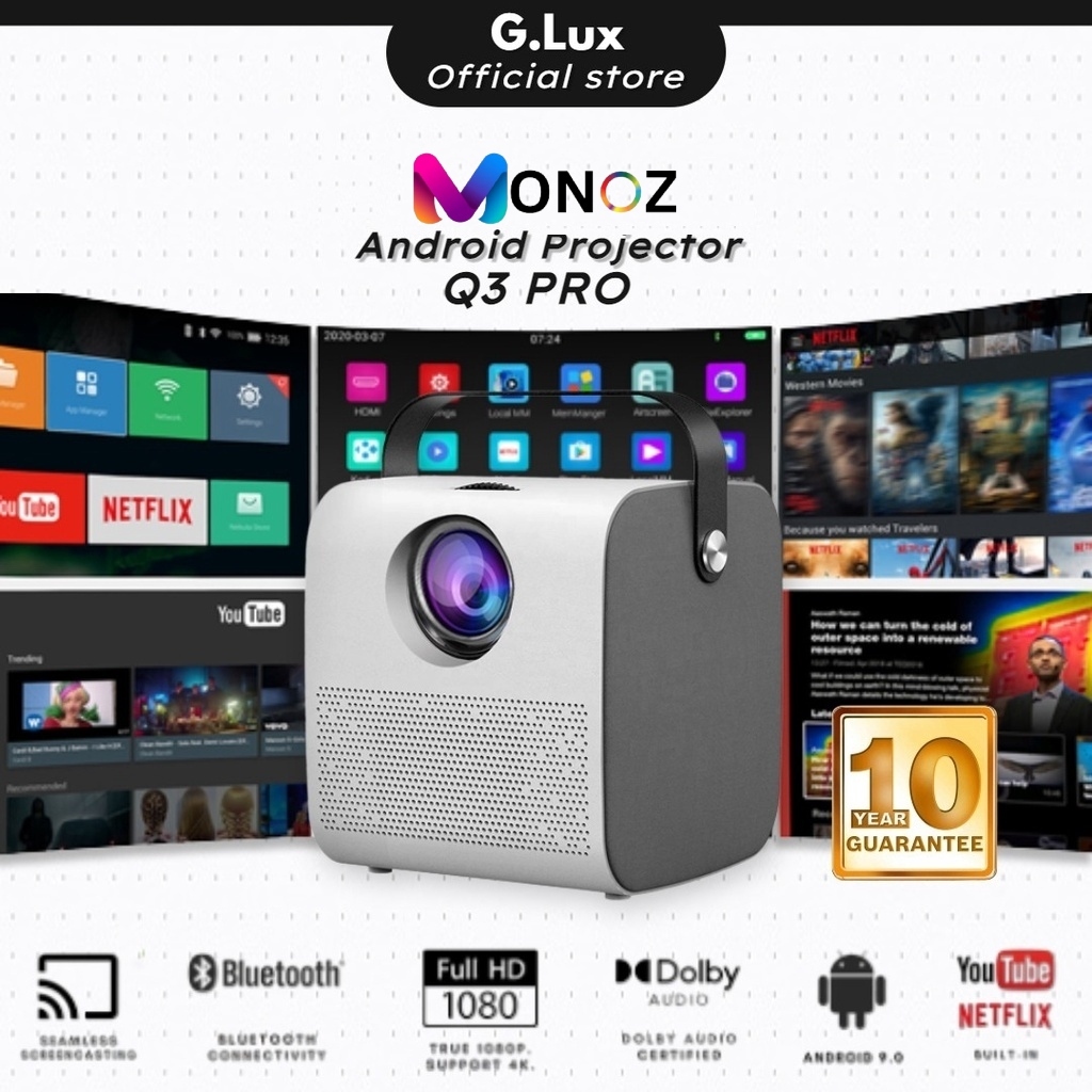 MONOZ Smart Projector Q3 l Android 9.0 l ULTRA HD l 5G WIFI l LED ...