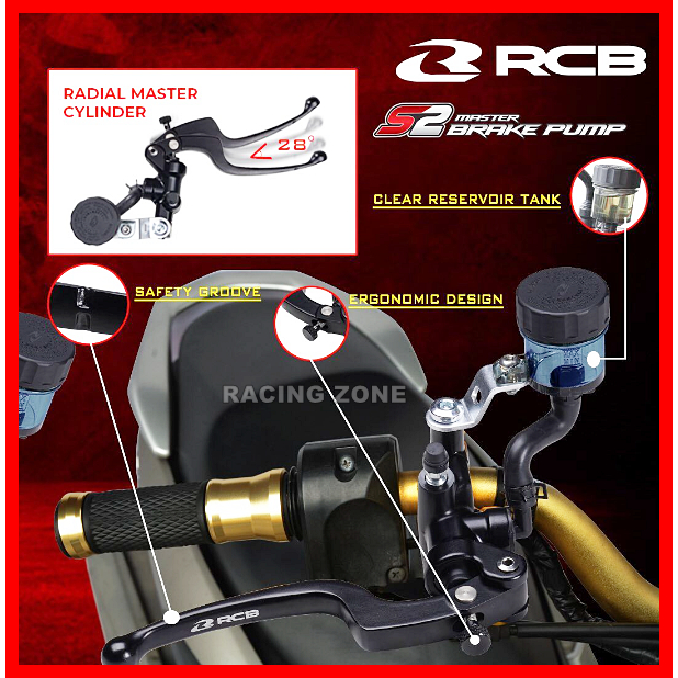 RCB S2 SERIES LEFT RIGHT HAND MASTER BRAKE PUMP 14mm UNIVERSAL ( R106 ) 100% ORIGINAL RACING BOY ...