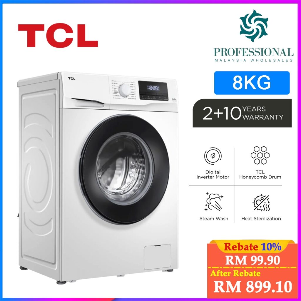 【Free Shipping】TCL 8KG/ 10KG Inverter Front Load Washing Machine Mesin Basuh with Steam Wash ...
