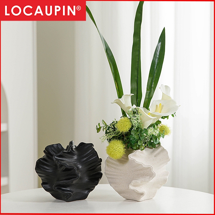 Locaupin Ceramic Vase Modern Home Decor, Hollow Round Matte Pampas ...