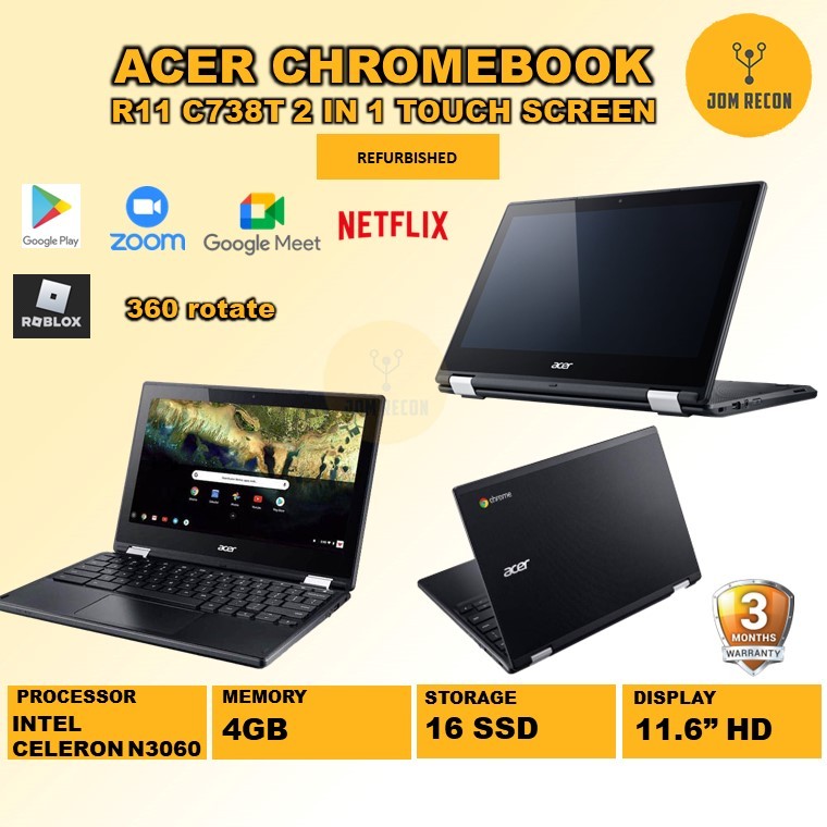 ACER Chromebook R11 C738T TOUCHSCREEN 4GB 360 flip 4g ram16gb eMMc 11.6" touchscreen Chrome OS ...