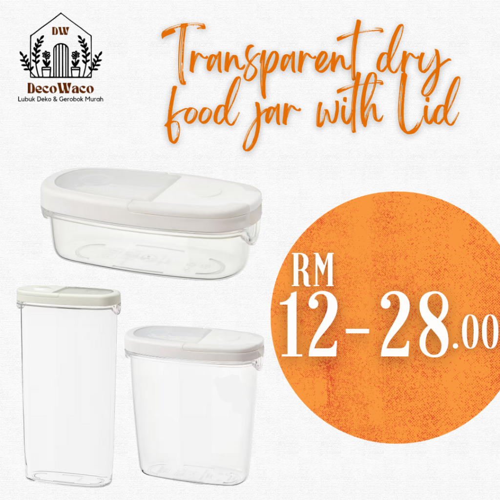 Transparent dry food jar with lid | Balang makanan kering telus dengan ...