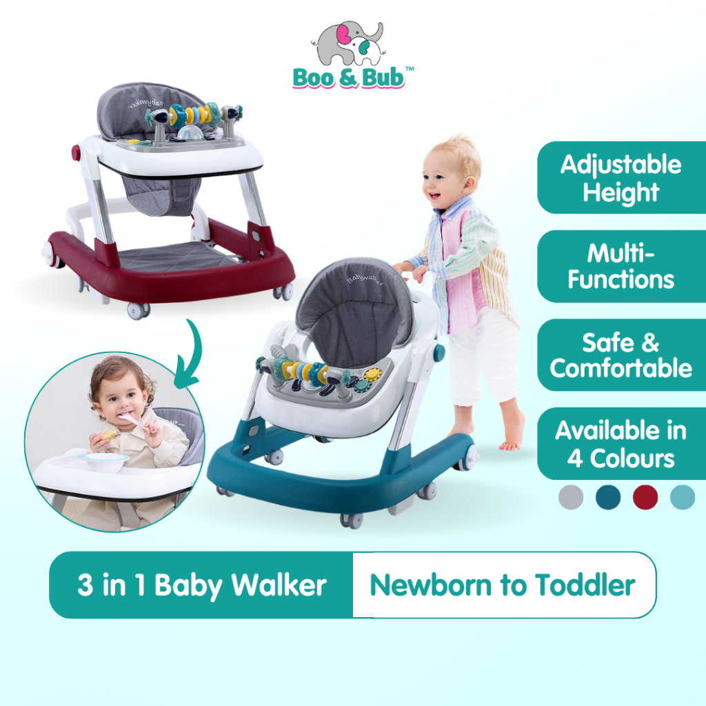 Boo&Bub 3in1 Baby Walker infant Learning Walking Car With Music Foldable Toddler Four Wheels ...