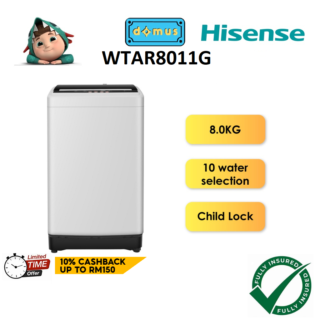 Hisense Washing Machine 8KG Auto Top Load Washer Mesin Basuh Auto Murah ...