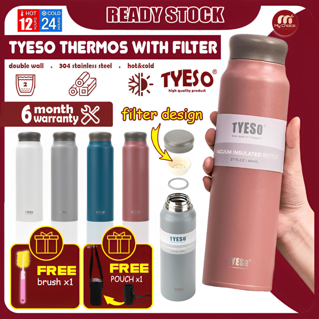 TYESO Modern Thermos 800ml Tumbler With Tea Filter FREE Pouch Bag 304 ...
