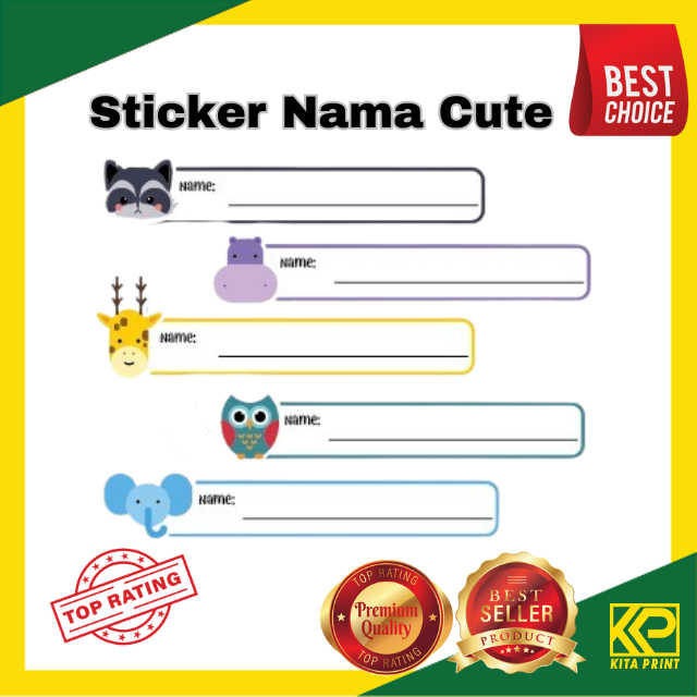 Sticker nama cute untuk pelekat buku 50pcs/sticker nama buku/sticker ...