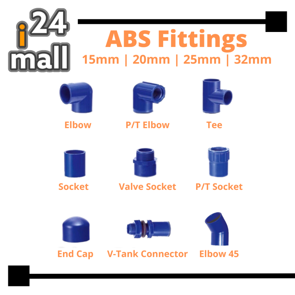 ABS Fittings 15mm 20mm 25mm ABS Connector Socket/Elbow/Tee/End Cap/ P/T ...