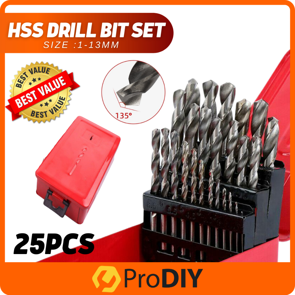 25PCS HSS Twist Drill Bit Set Chrome For Metal & Wood Cobalt Steel Woodworking Drill Metal Box ...