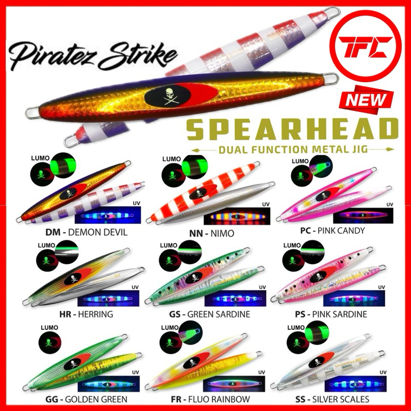 Piratez Strike SpearHead 40g - 320g Dual Function Metal Jig Slow Jigging Fast UV Lumo 60g 80g ...