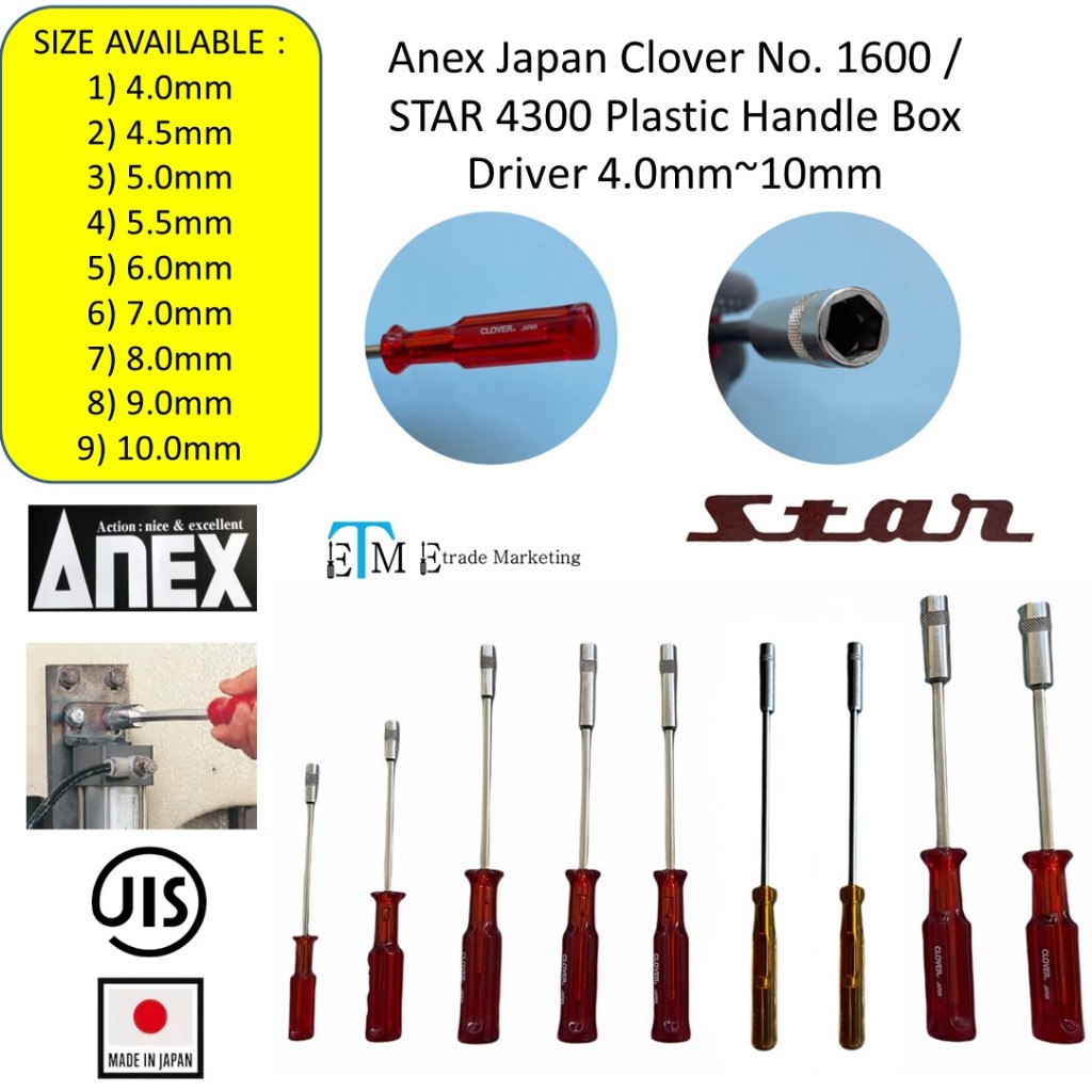 ANEX JAPAN CLOVER NO.1600 / STAR 4300 PLASTIC HANDLE BOX DRIVER HEX BOX ...