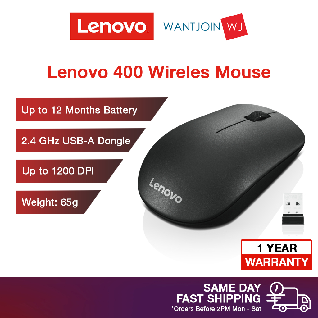 Lenovo 400 Wireless Mouse - 1200 DPI - 1 Year Battery Life - 65g ...