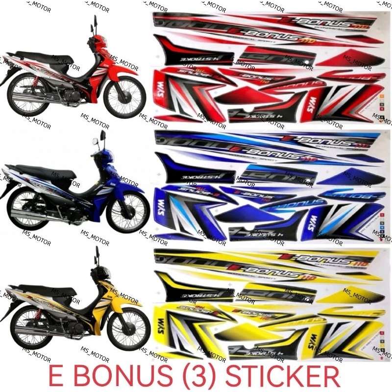 SYM E BONUS BODY COVER STICKER STRIPE COVER SET EBONUS 110 (3) RED BLUE ...