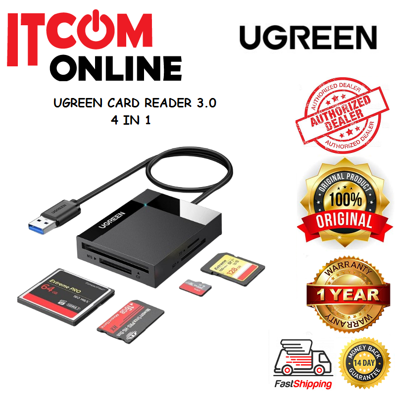 UGREEN 4 IN 1 TF/SD/CF/PRO DUO USB3.0 CARD READER (UG-CR125-30333 ...