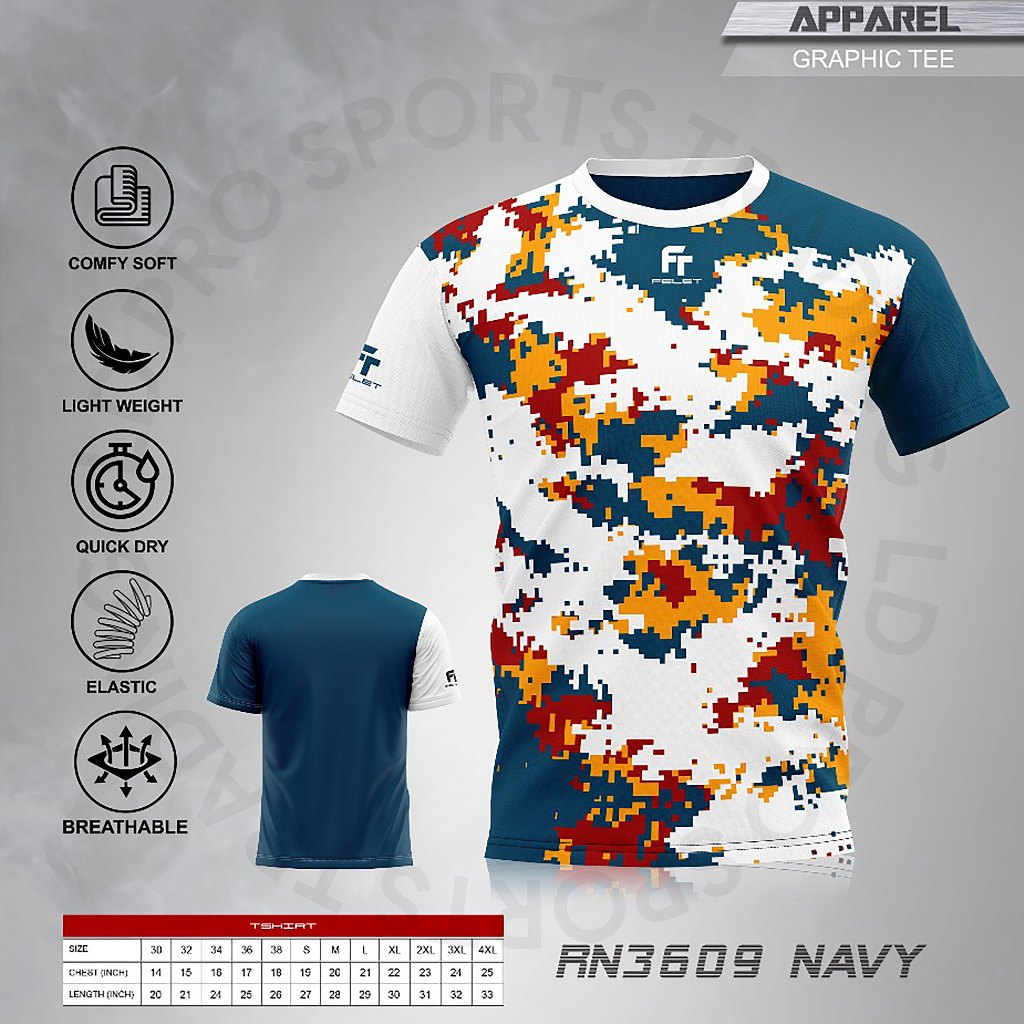 FELET Tournament Shirt RN3609 Pixelate Design (Navy) | Shopee Malaysia