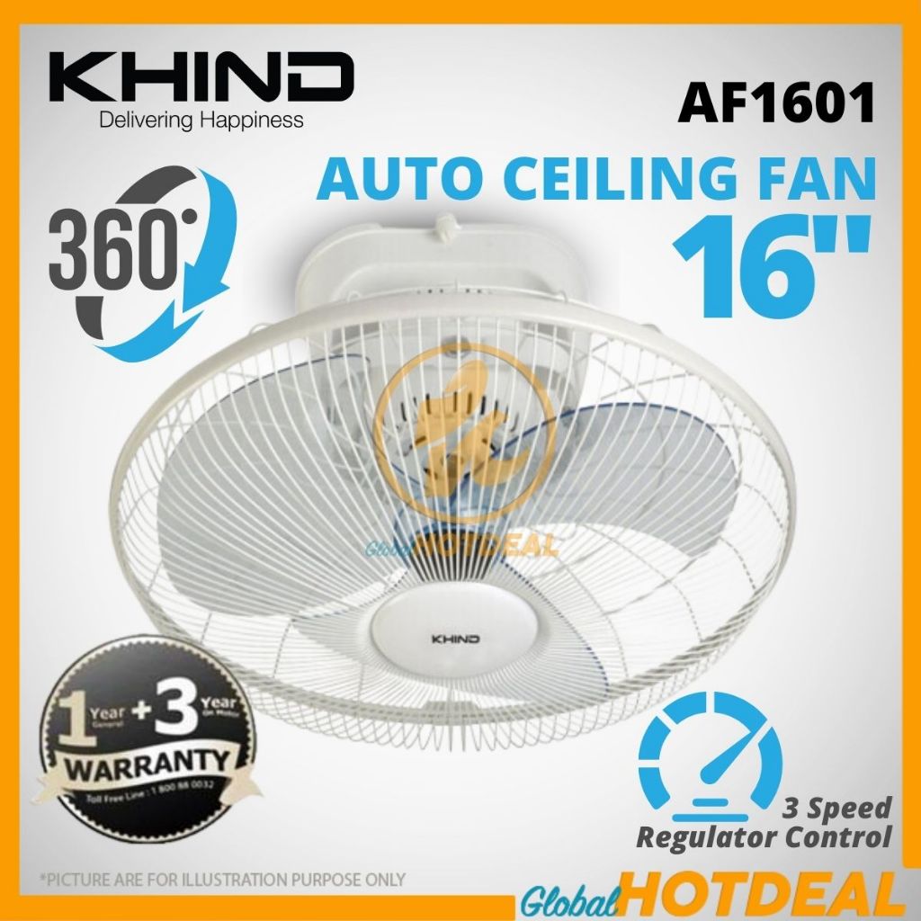 KHIND AF1601 16" Auto Fan 360 Degree Rotation 3 Control Speed 3 Years ...