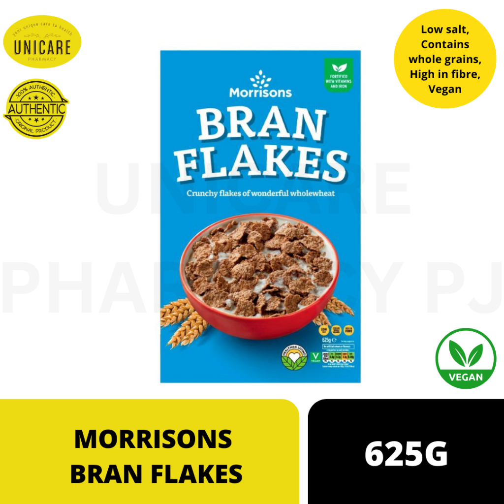 MORRISONS BRAN FLAKES 625G. Low salt, Contains whole grains, High in ...