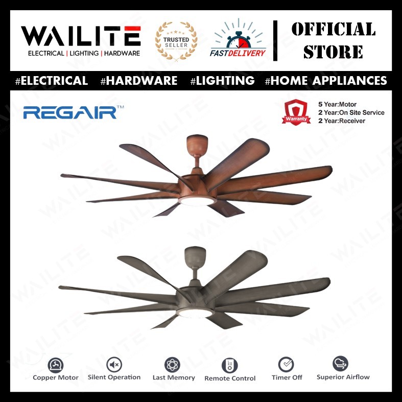 REGAIR PALM 60'' INCH DC MOTOR 8 BLADE CEILING FAN WITH 3 COLOUR LED ...