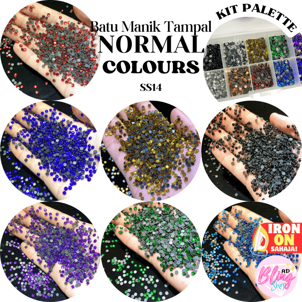 Normal SS14 Colour Hotfix Rhinestones Iron On Batu Manik Tampal Batu ...