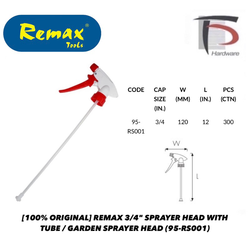 [100% ORIGINAL] REMAX 3/4" SPRAYER HEAD WITH TUBE / GARDEN SPRAYER HEAD ...
