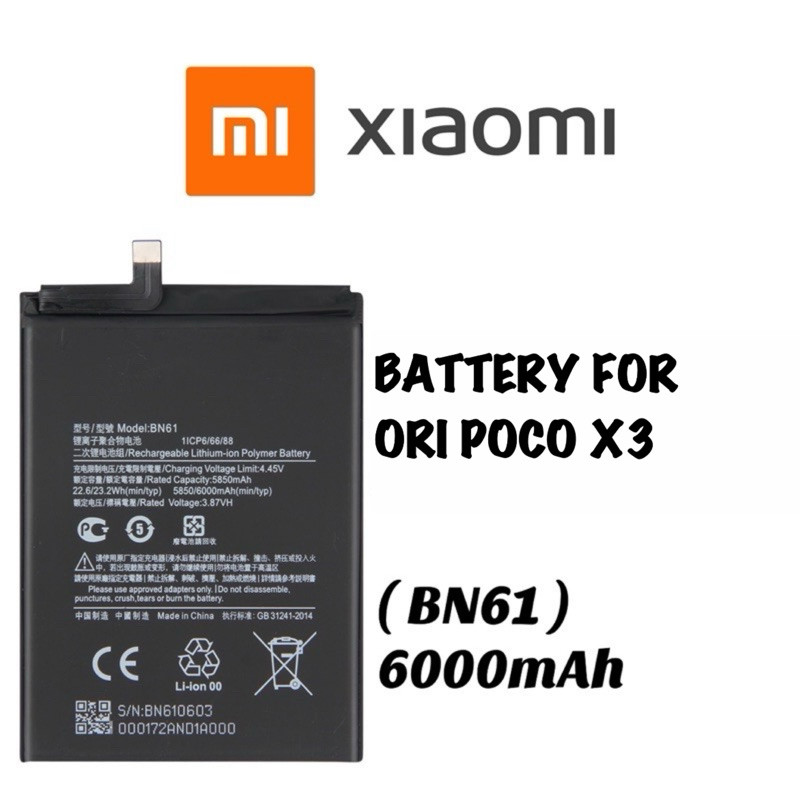 BATTERY FOR ORI POCO X3 (BN61) 6000mAh | Shopee Malaysia