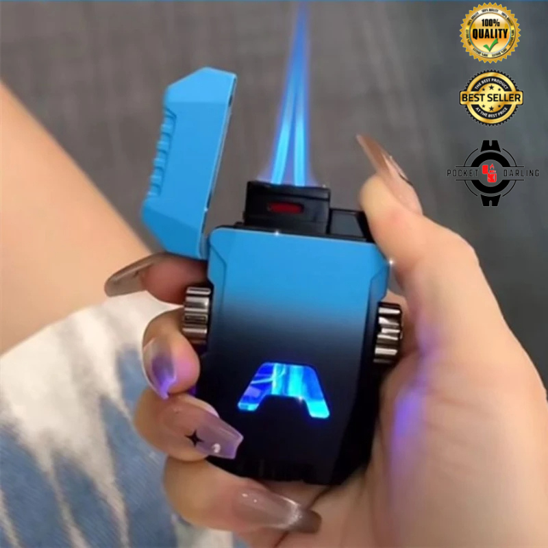 Mechanical Gyro Jet Lighter Metal Double Direct Blue Flame Inflatable ...