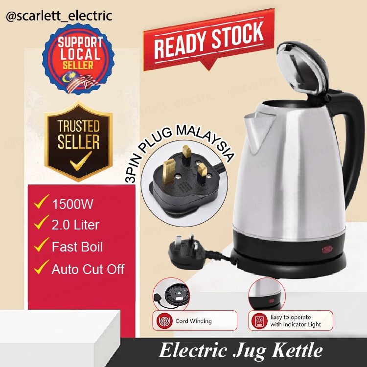 (3pin plug malaysia) Stainless Steel Electric Jug Kettle 2.0L Fast ...