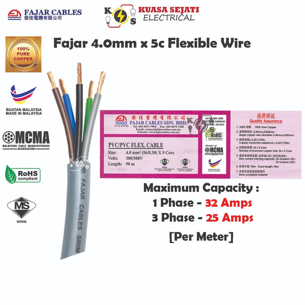 Fajar 4.0MM / 3 Core / 4 Core / 5 Core Flexible Cable Core 100% Pure ...