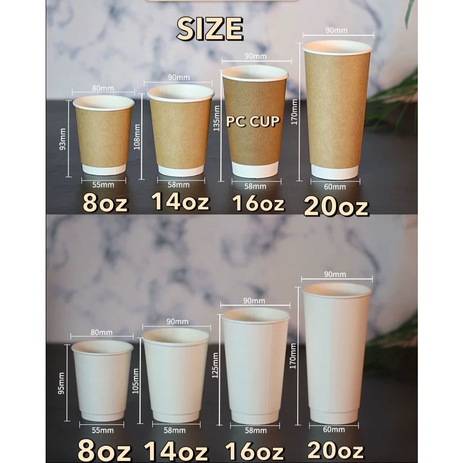 (Ready Stock) Hot paper coffee cup Double wall【500 pieces】cup+with lids ...