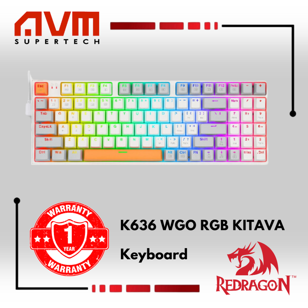AVM REDRAGON Wired K636 WGO RGB KITAVA V2 Red Switch Hot-swappable Mechanical Gaming Keyboard ...