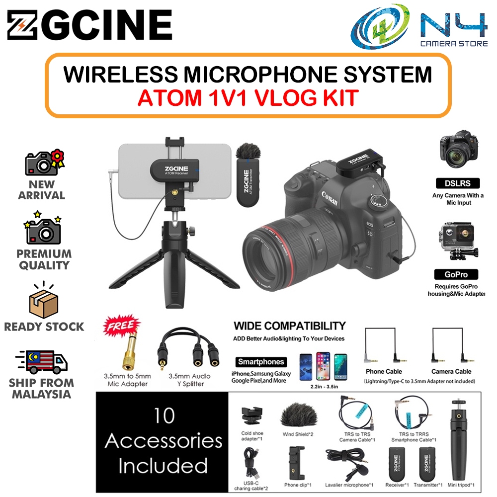 ZGCINE ATOM 1V1 VLOG KIT Wireless Lavalier Microphone Omnidirectional ...