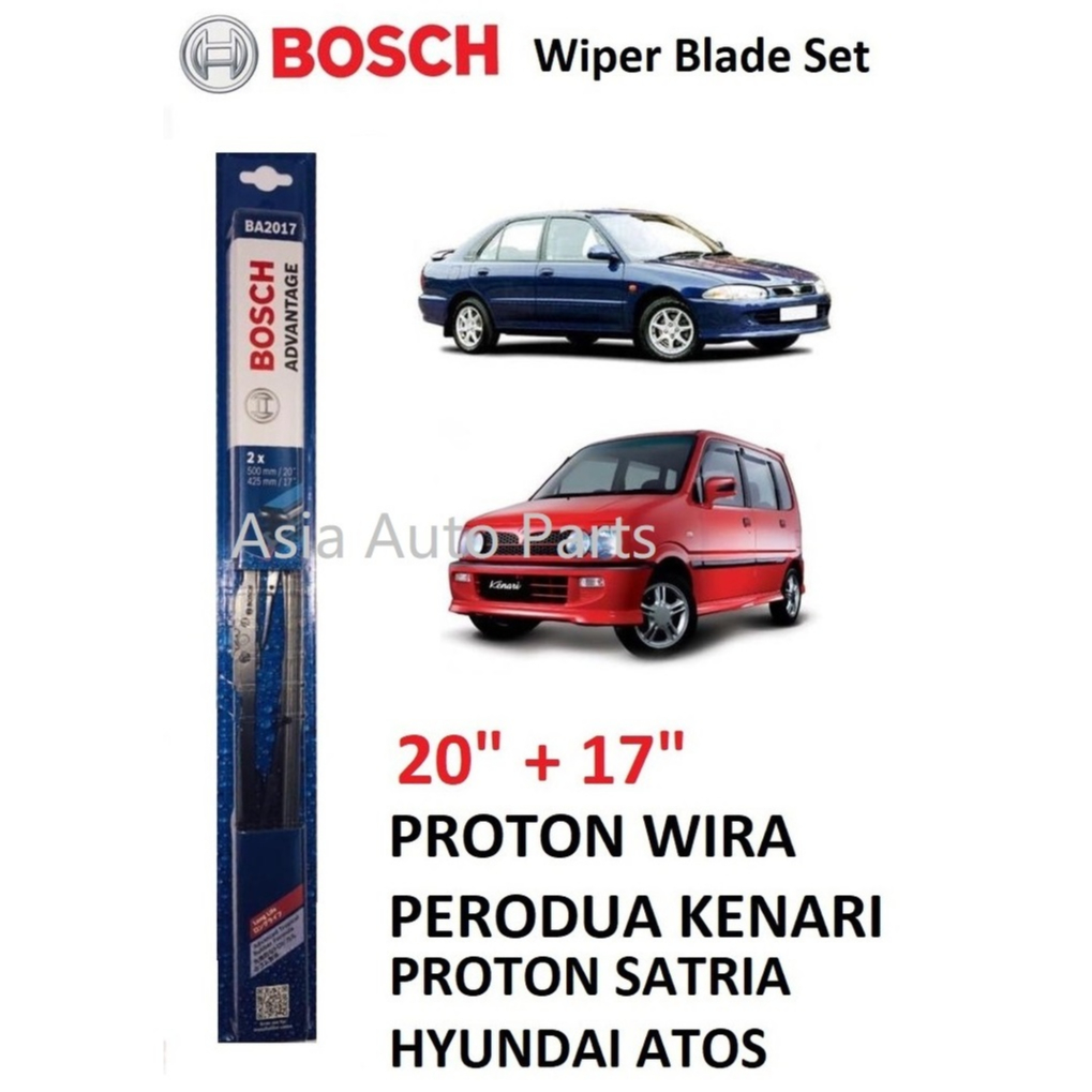 Bosch Advantage BA2017 Wiper Blade 20" & 17" For Proton Wira, Satria, Perodua Kanari, Toyota ...