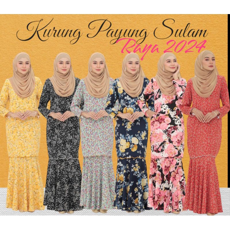 BAJU RAYA 2024 KURUNG PAYUNG CHIFFON CREPE READY STOCK | Shopee Malaysia