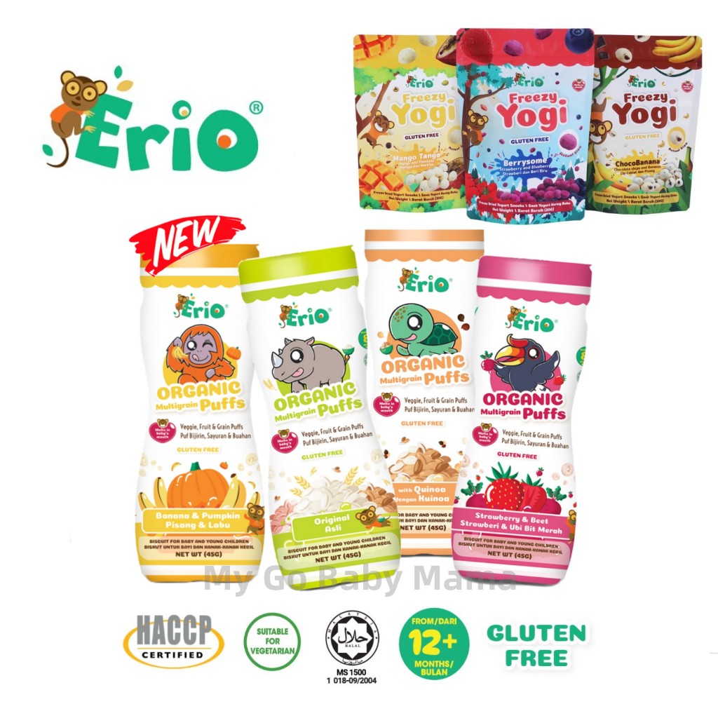 Erio Organic Multigrain Puffs 45g/pc Erio Freezy Yogi 30g/pack Halal ...